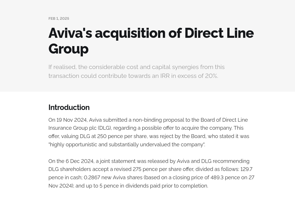 Aviva's acquisition of Direct Line Group